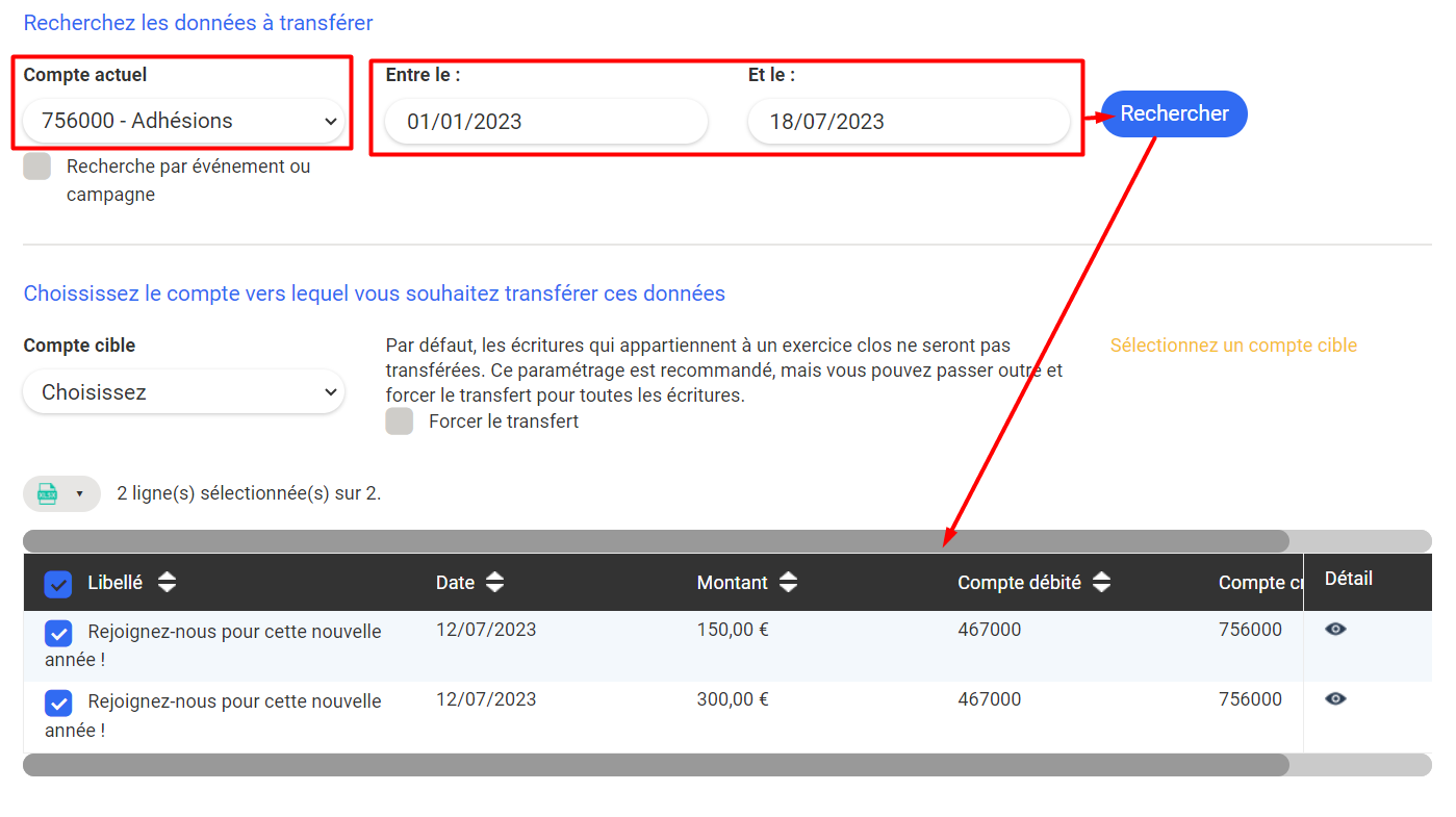 Transférer des écritures comptables – Centre d'Aide